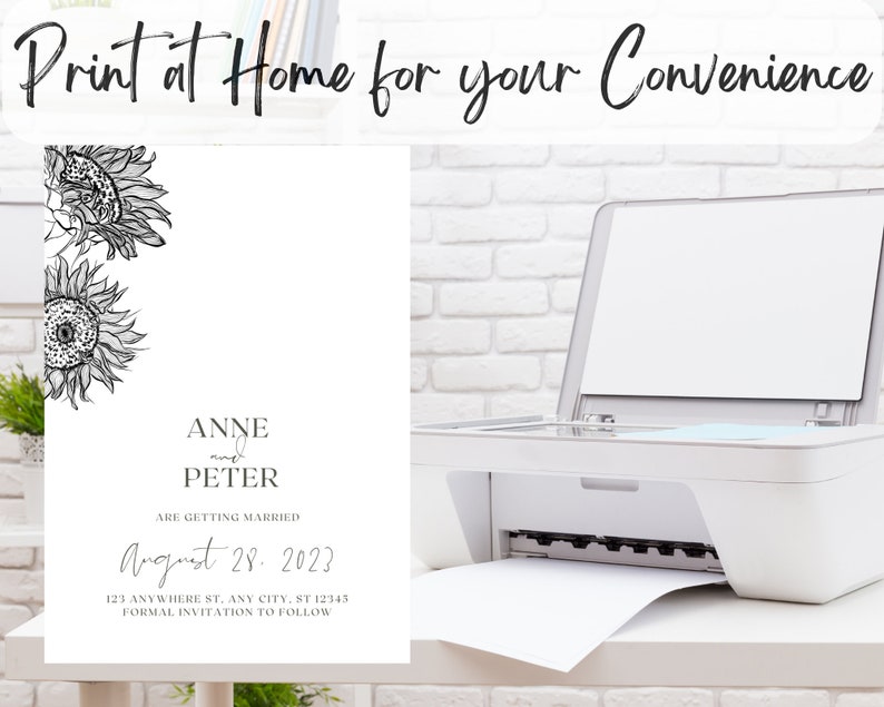 Printable Sunflower Cursive Invitations | Minimalist Digital Art ...