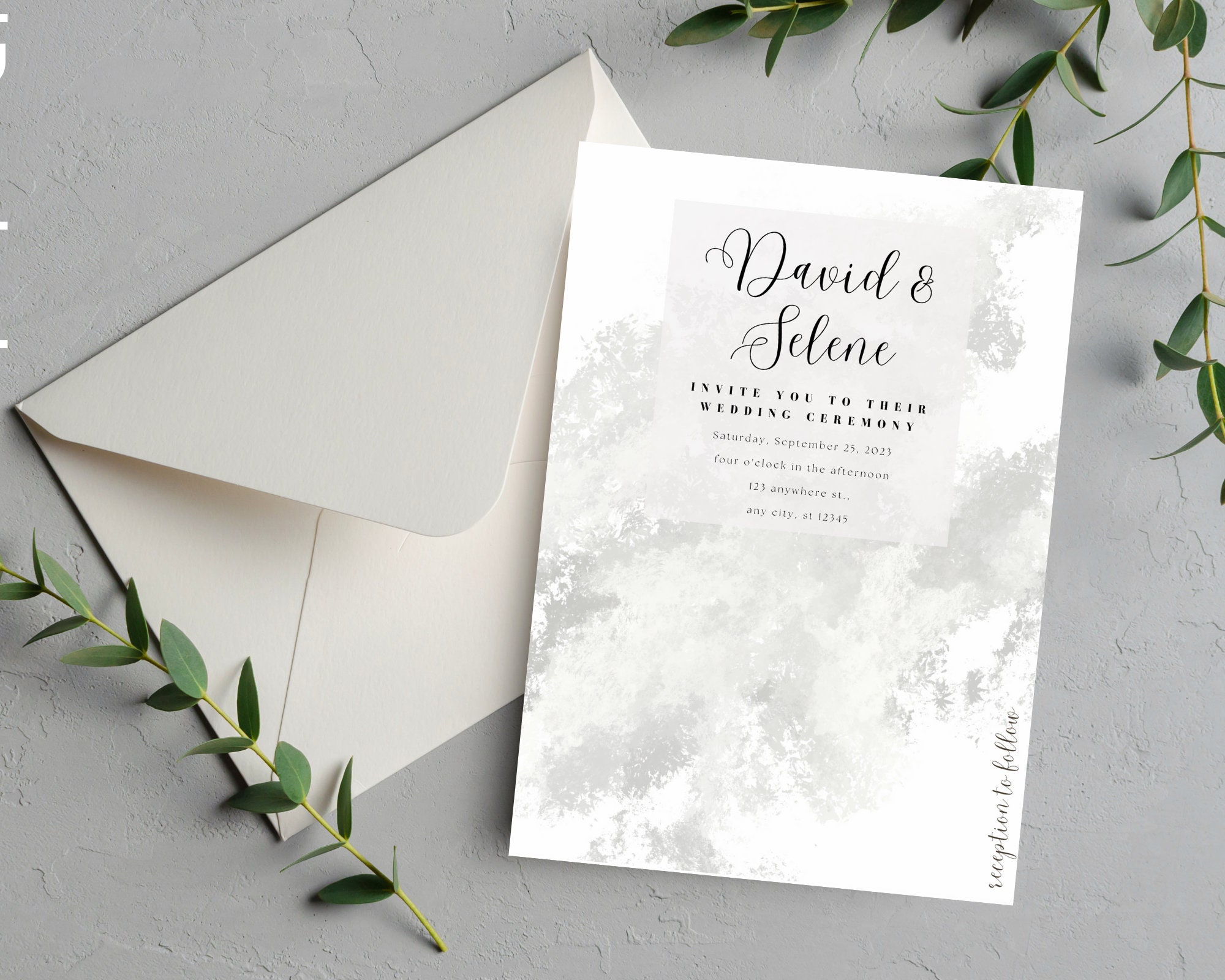 Printable Digital Grey Cloud Invitations | Minimalist Digital Art ...