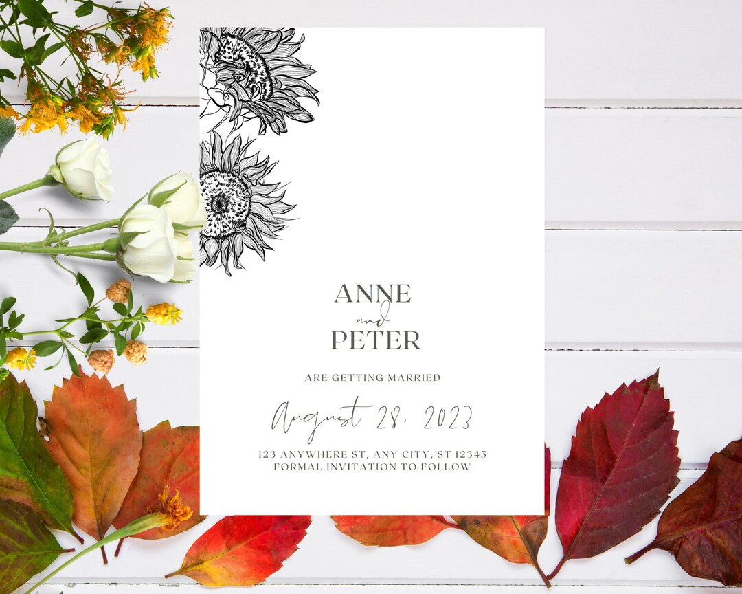 Printable Sunflower Cursive Invitations | Minimalist Digital Art ...