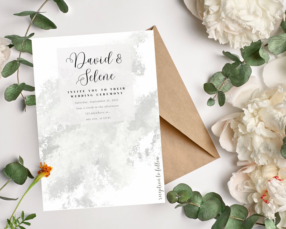 Printable Digital Grey Cloud Invitations | Minimalist Digital Art ...