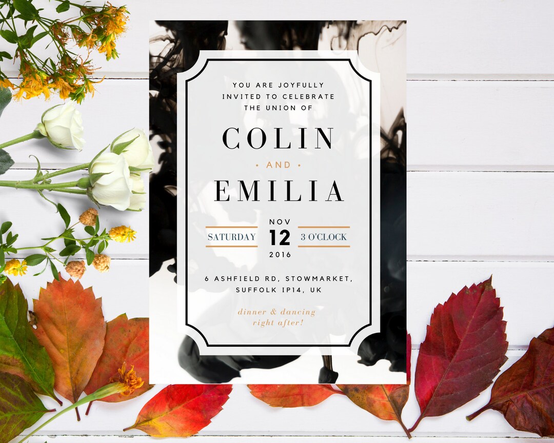 Printable Black White Abstract Invitations | Minimalist Digital Art ...