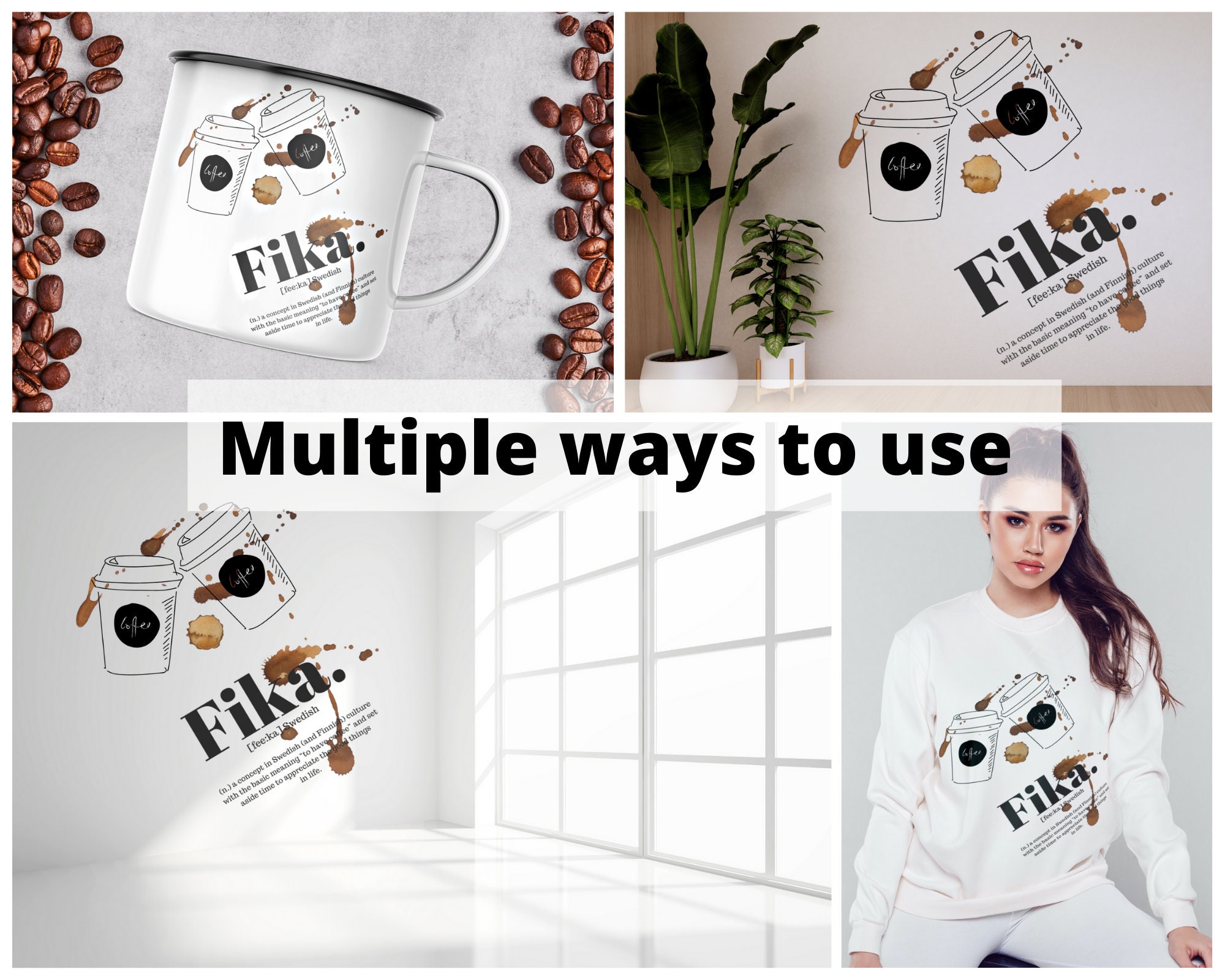 FIKA SVG Cut File Minimalist Digital Art Downloadable Instant Download, Cricut, Vinyl Decal ...