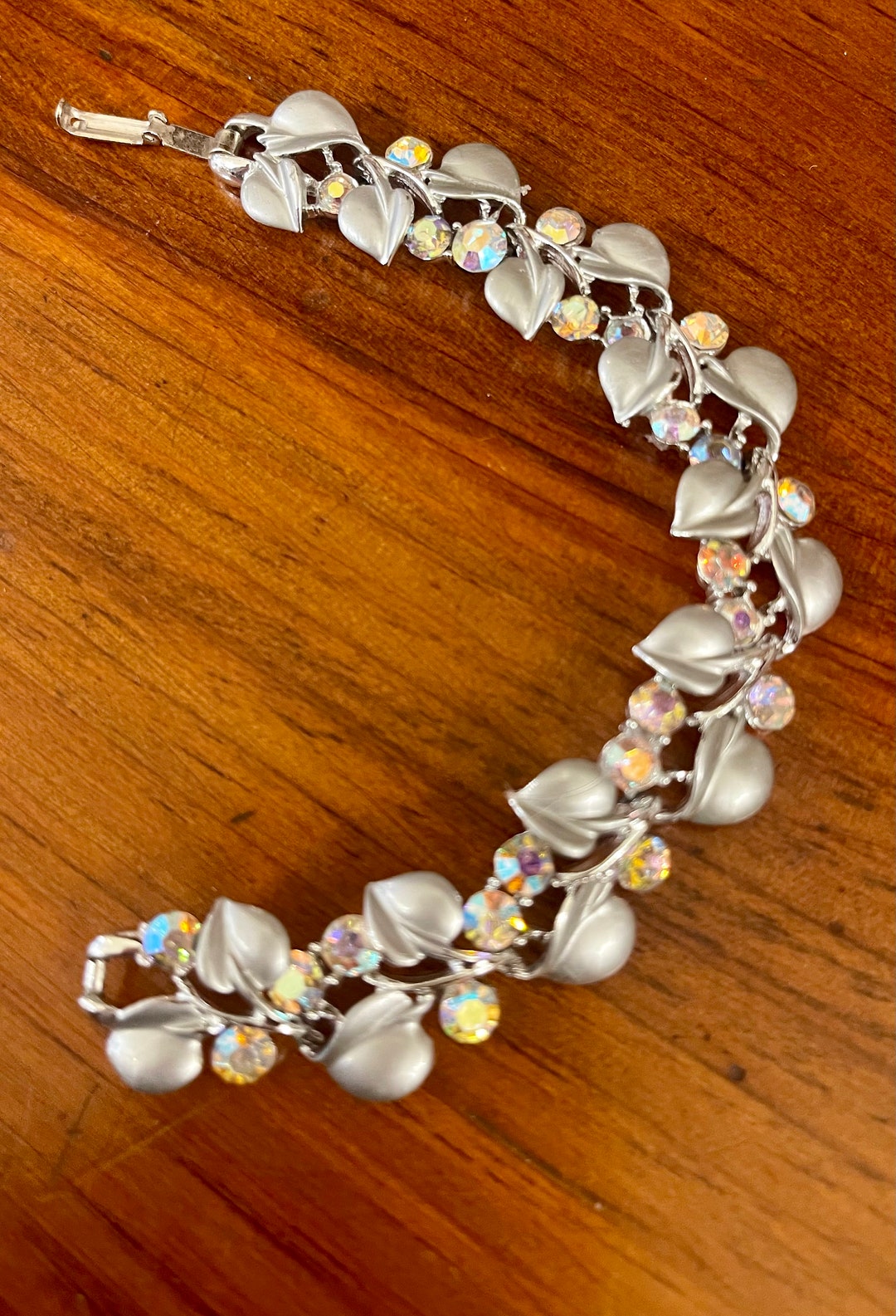 Vintage BSK Aurora Borealis and Silver Bracelet With Gold Over Clasp - Etsy