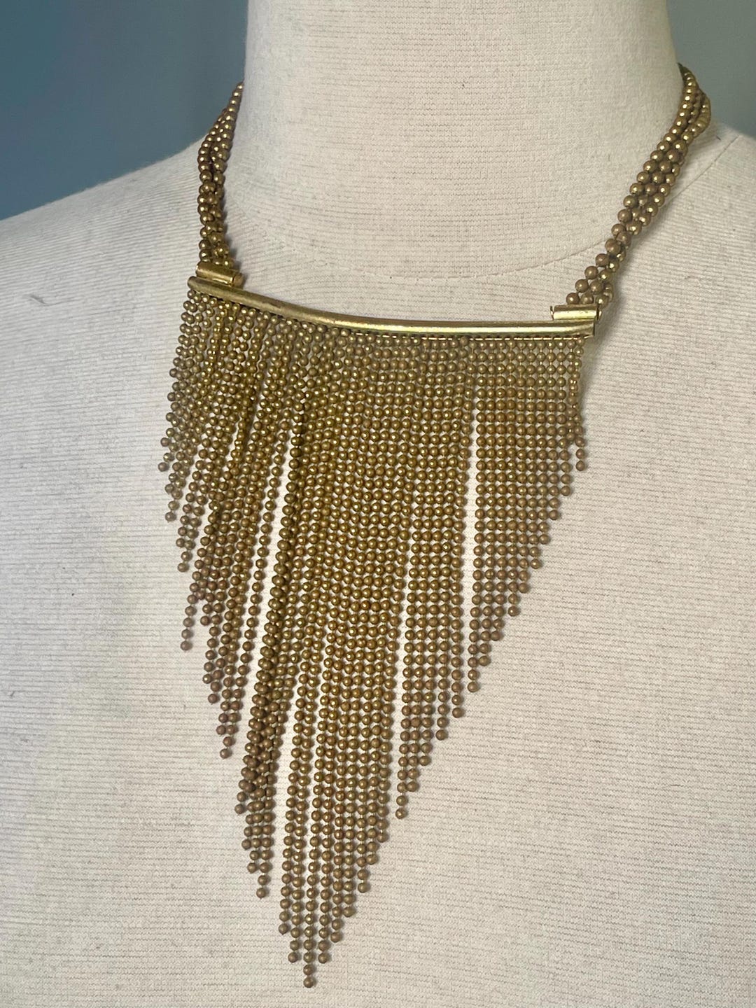 Vintage Brass Beaded Chain FRINGE NECKLACE - Etsy