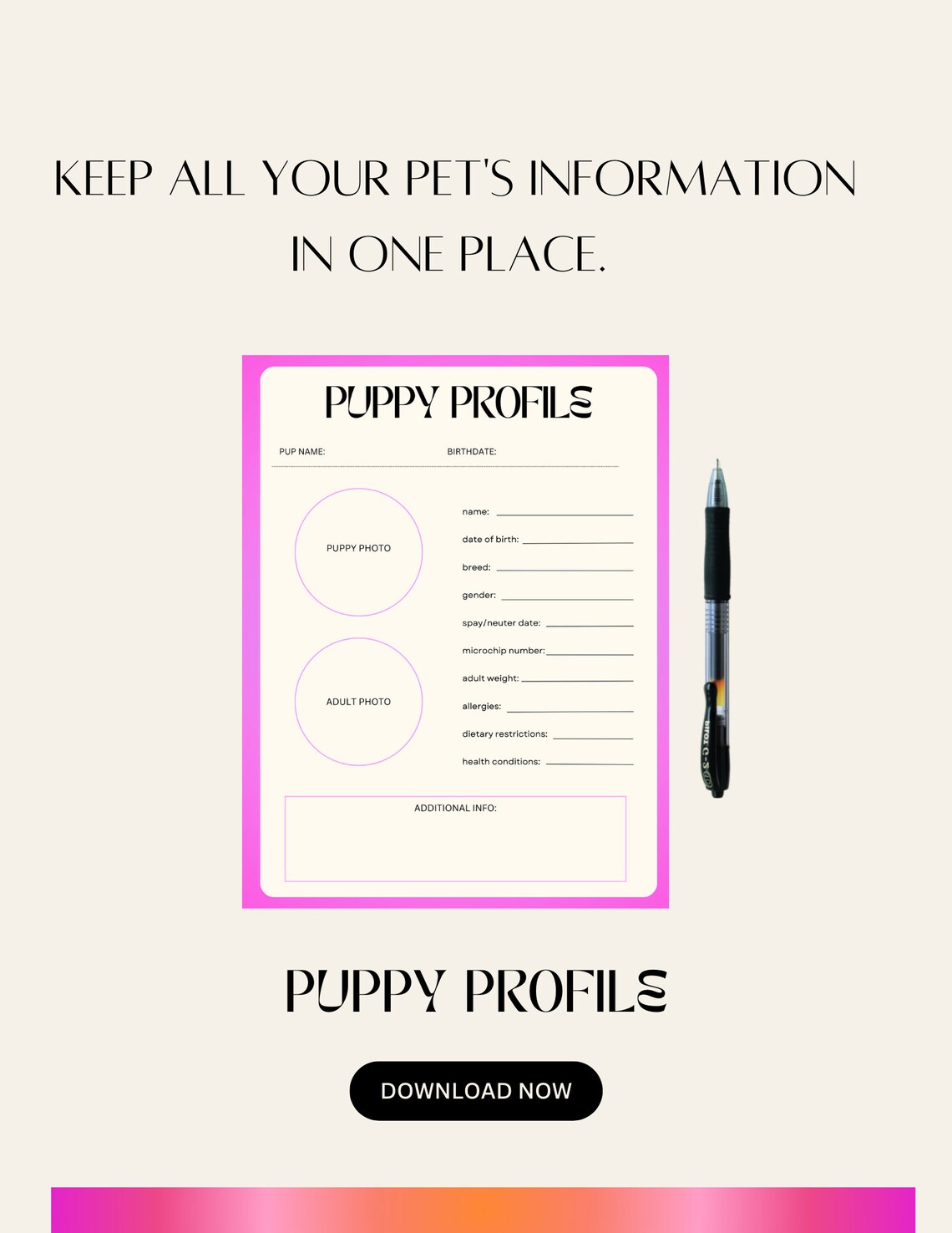 Printable Fillable Puppy Profile, Puppy Vaccination, Puppy Records ...