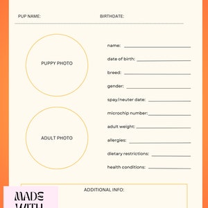 Printable Fillable Puppy Profile, Puppy Vaccination, Puppy Records ...