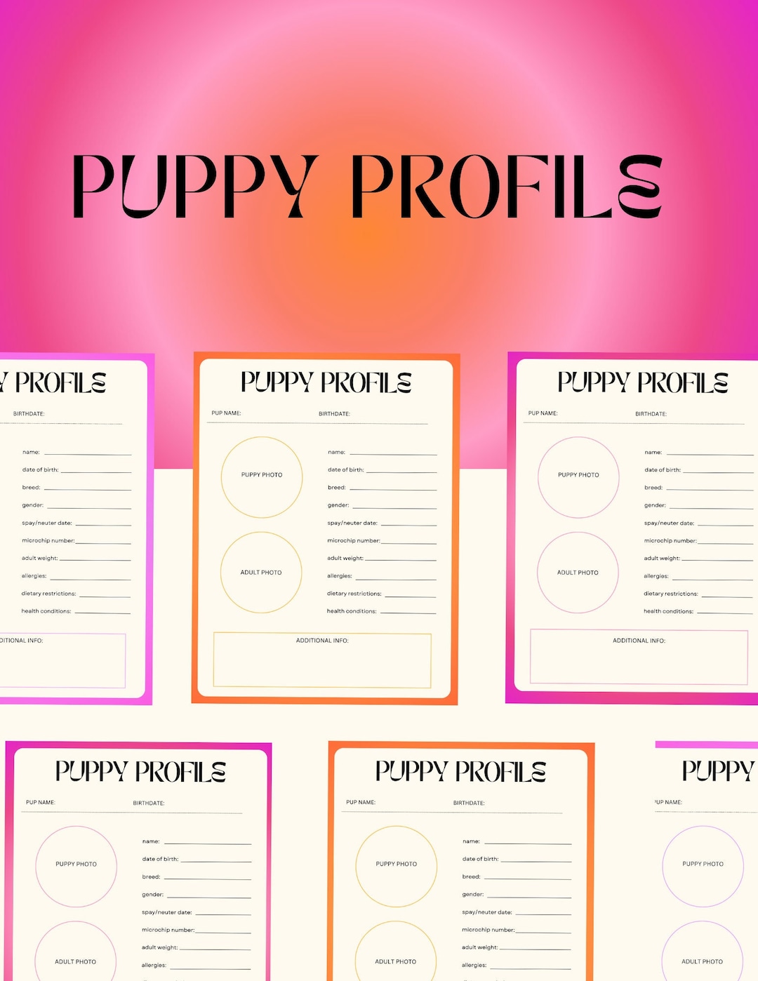 Printable Fillable Puppy Profile, Puppy Vaccination, Puppy Records ...