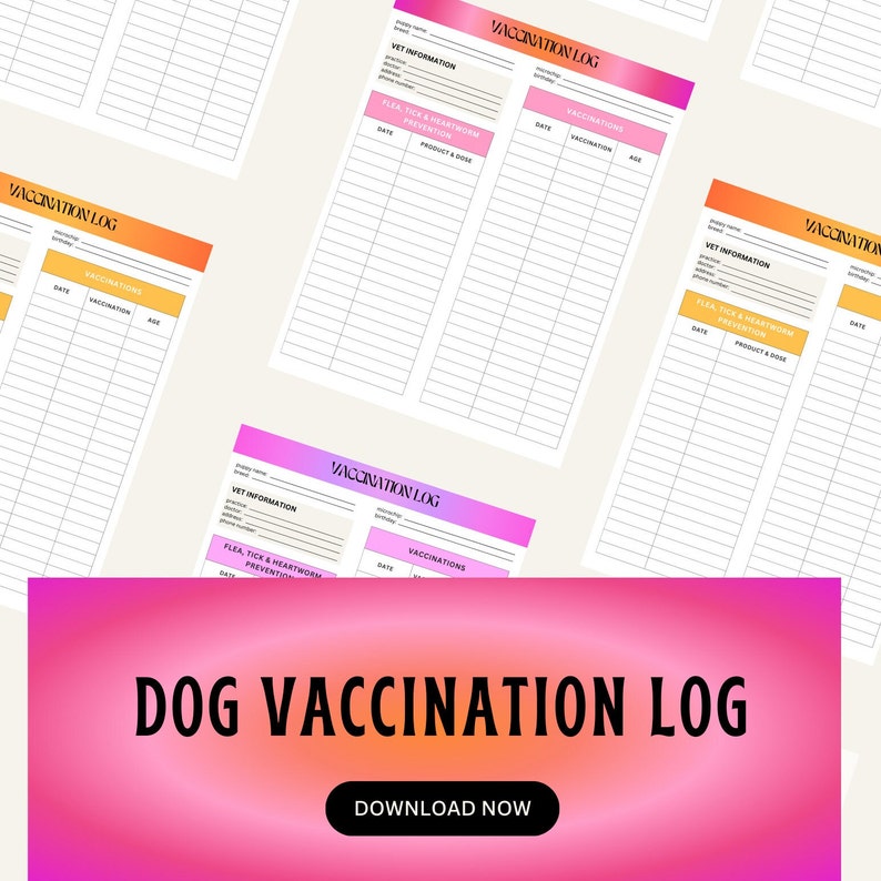 Printable Puppy Vaccination Log, Puppy Vaccines, Puppy Log, Puppy ...