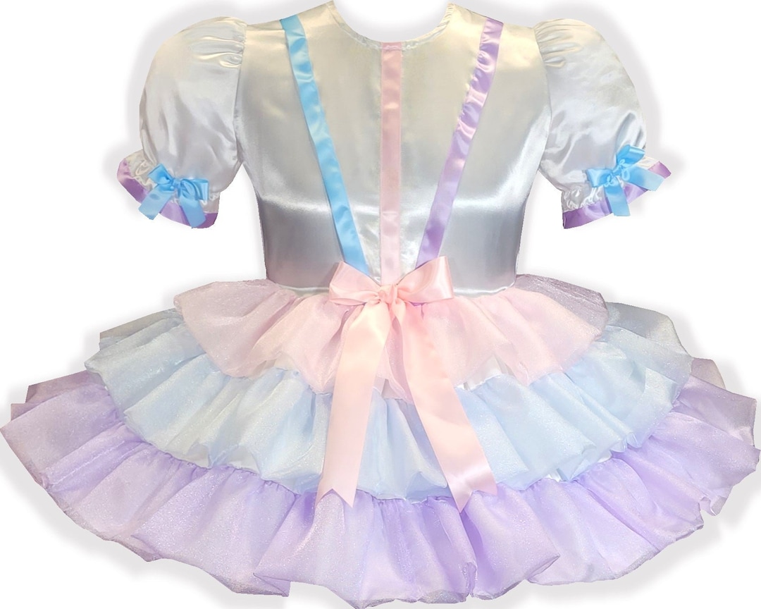 Sarah Custom Fit White Satin Sparkle Organza Ribbon Adult Sissy Dress ...