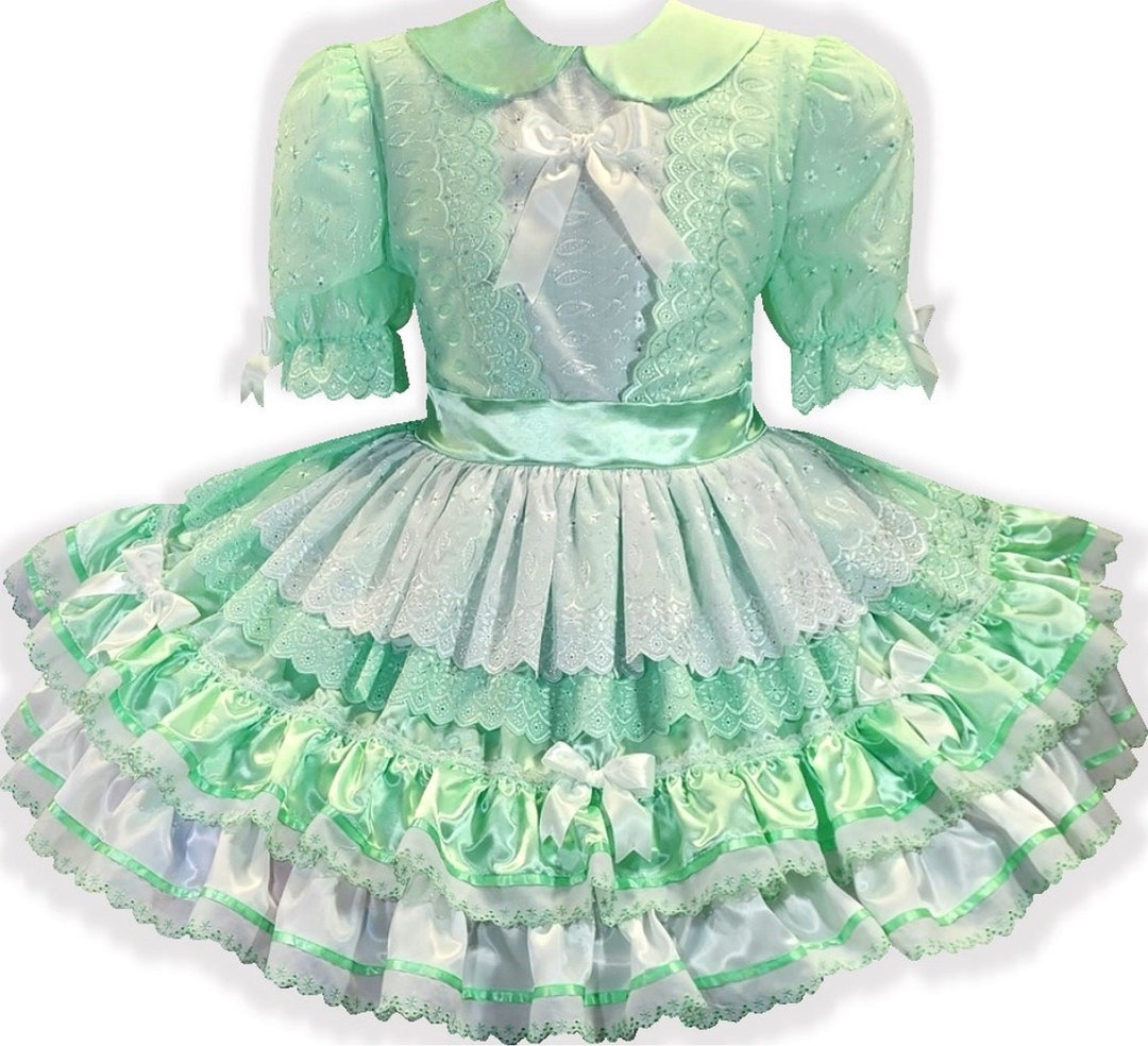 Phyllis Custom Fit Mint Satin Eyelet Ruffles Adult Sissy Dress by ...