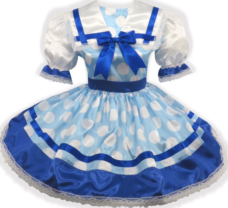 Annabelle Custom Fit Blue Satin Polka Dot Adult Sissy Dress - Etsy