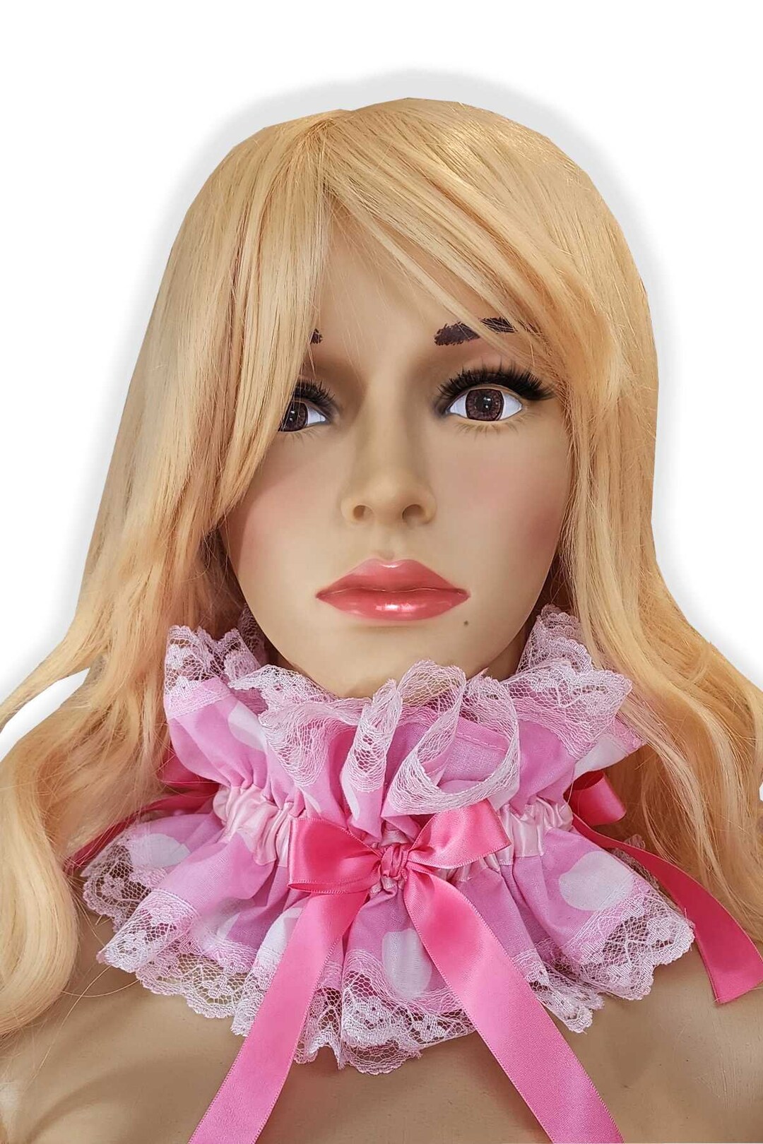 Lacy Pink Polka Dot Bows Adult Baby Girl Sissy Collar by Leanne's - Etsy