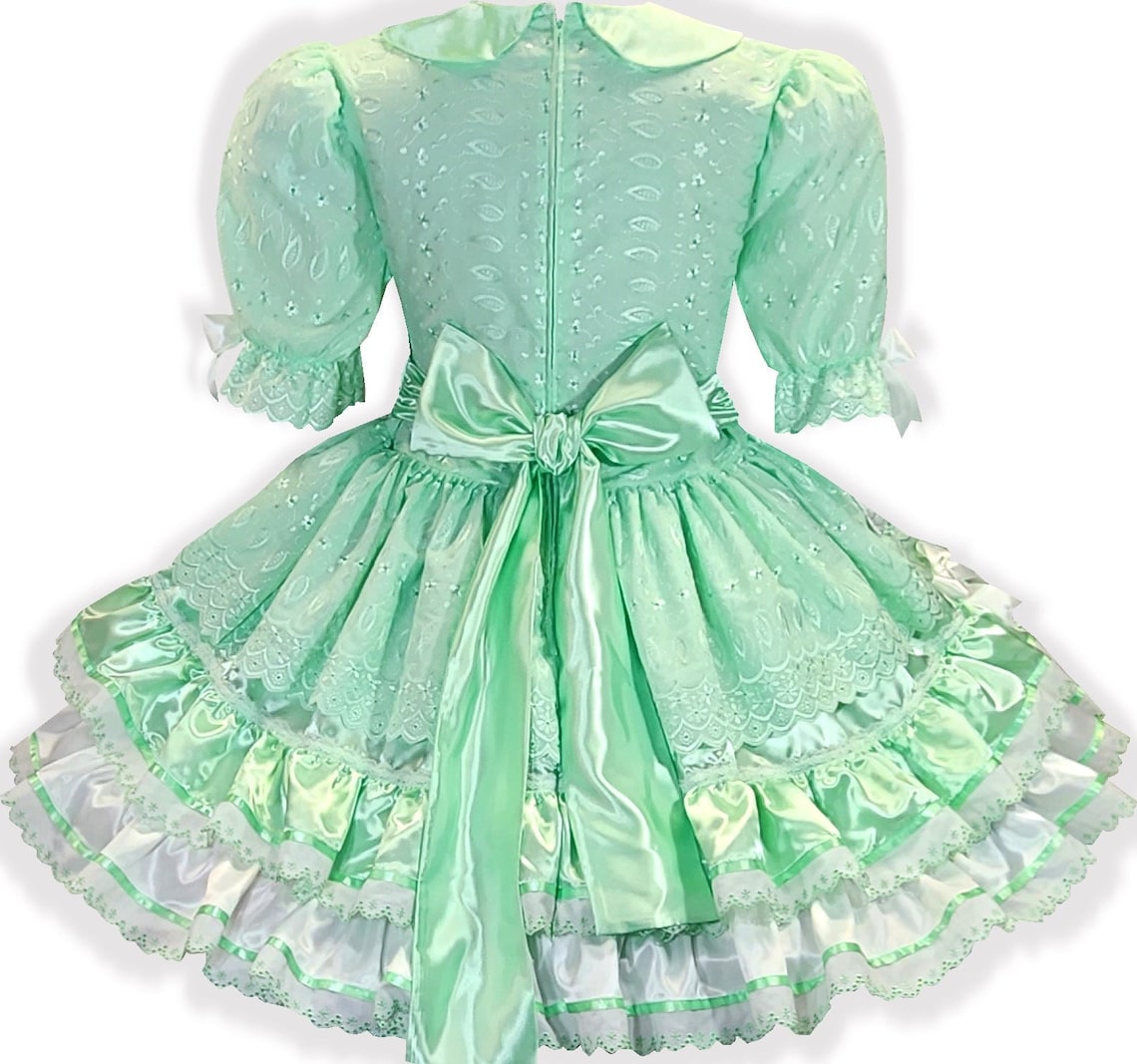 Phyllis Custom Fit Mint Satin Eyelet Ruffles Adult Sissy Dress by ...