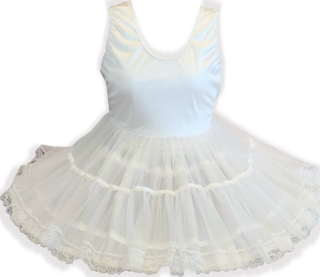 White Tricot Sheer Slip Dress Liner Petticoat for Adult Sissy by Leanne ...