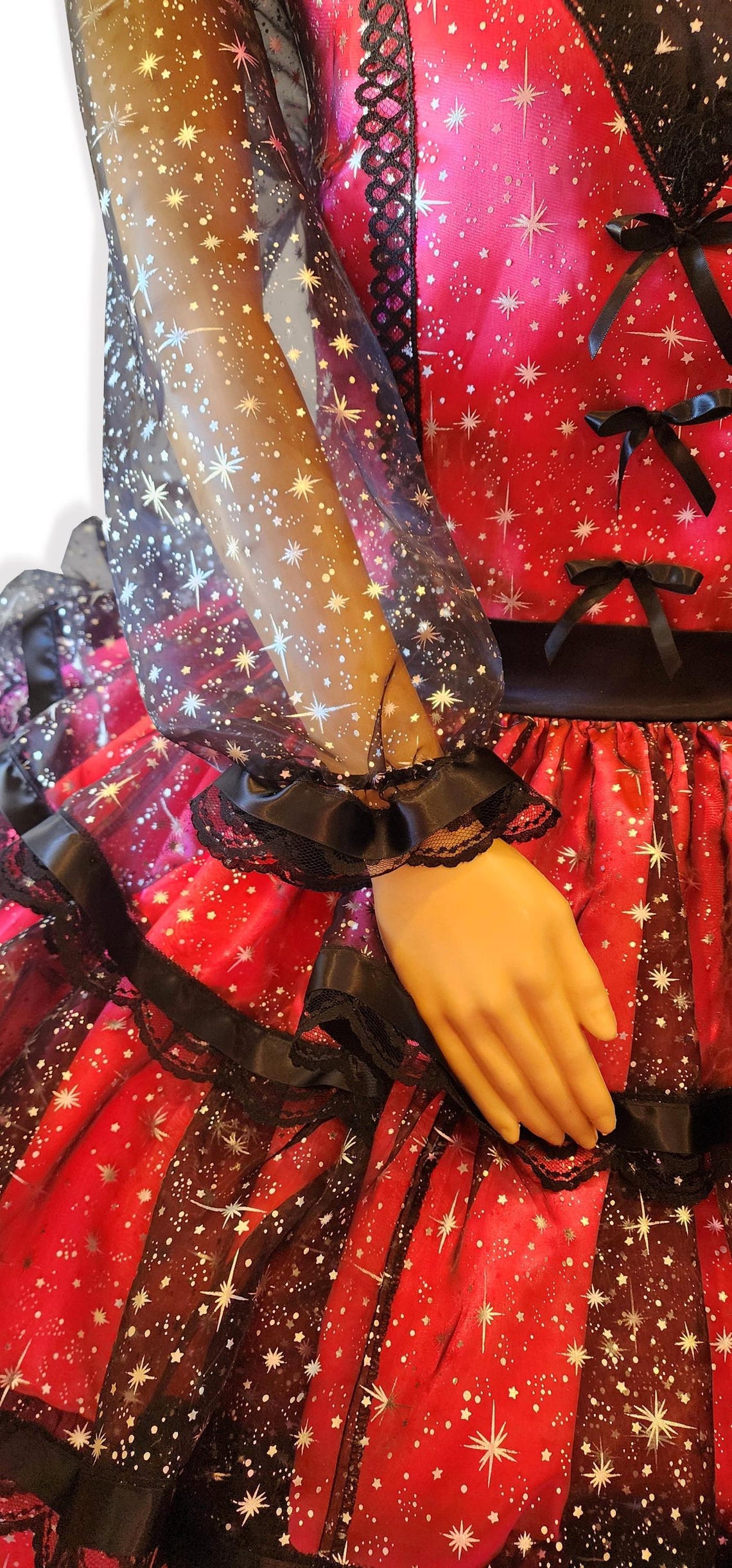 Ready to Wear Locking Pink Satin Black Star Organza Adult Sissy Dress ...