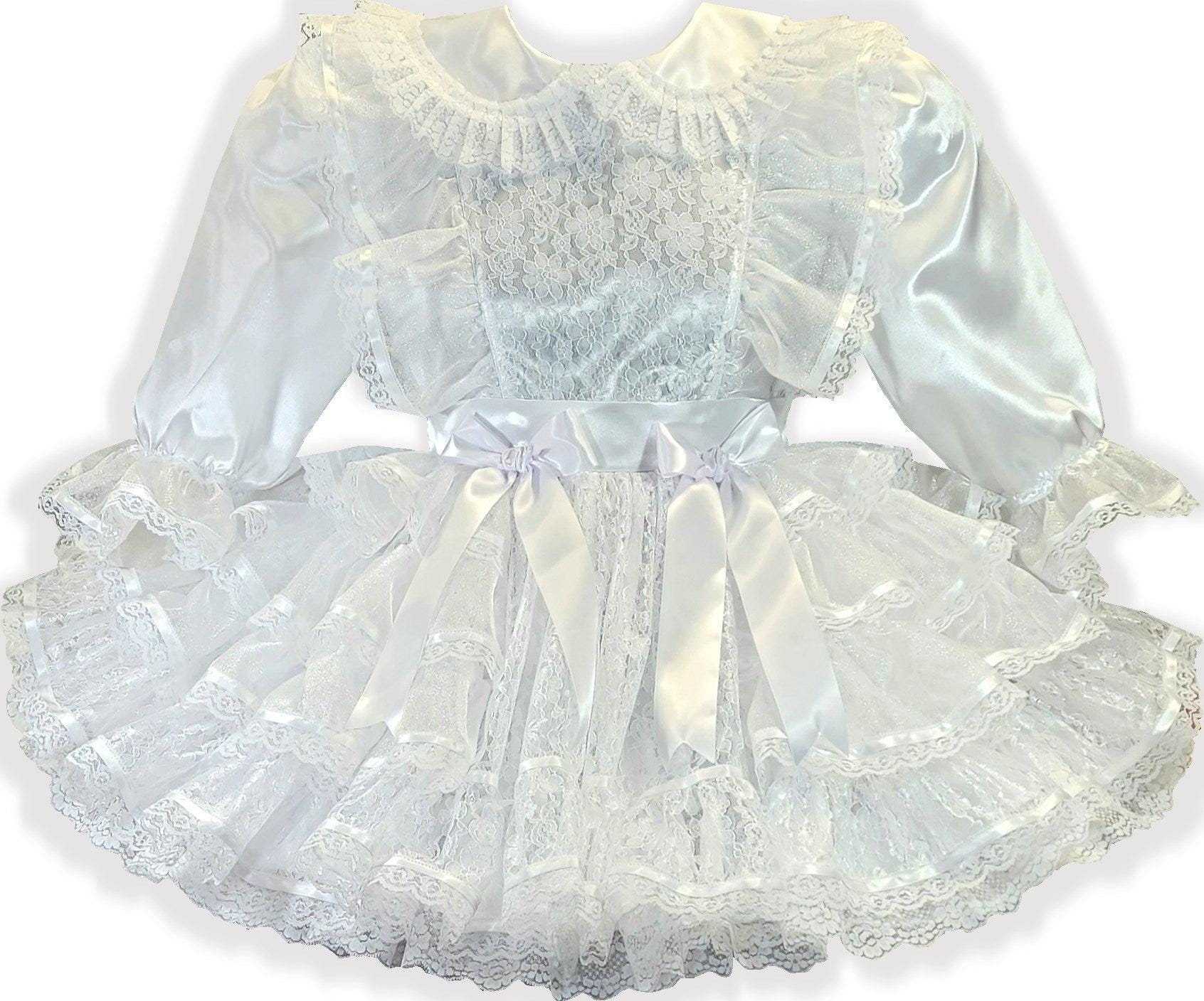 Amber Custom Fit Adult Sissy White Satin Bridal Lace Wedding Dress by ...