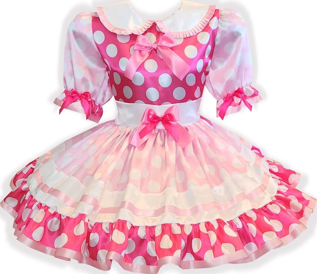 Marsha Custom Fit Pink Satin Polka Dots Adult Little Girl Sissy Dress ...