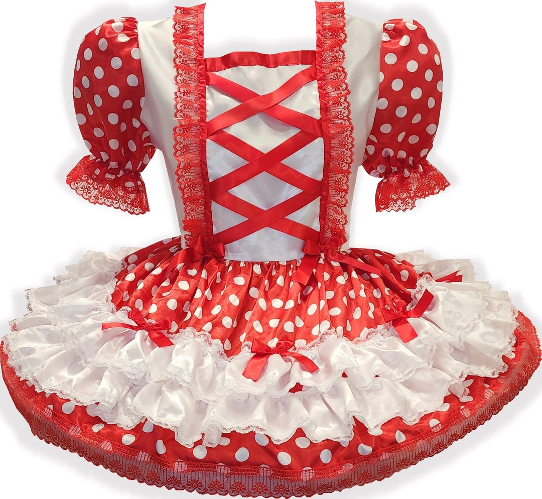 Ruby Custom Fit Red White Satin Polka Dots Adult Sissy Dress by Leanne ...