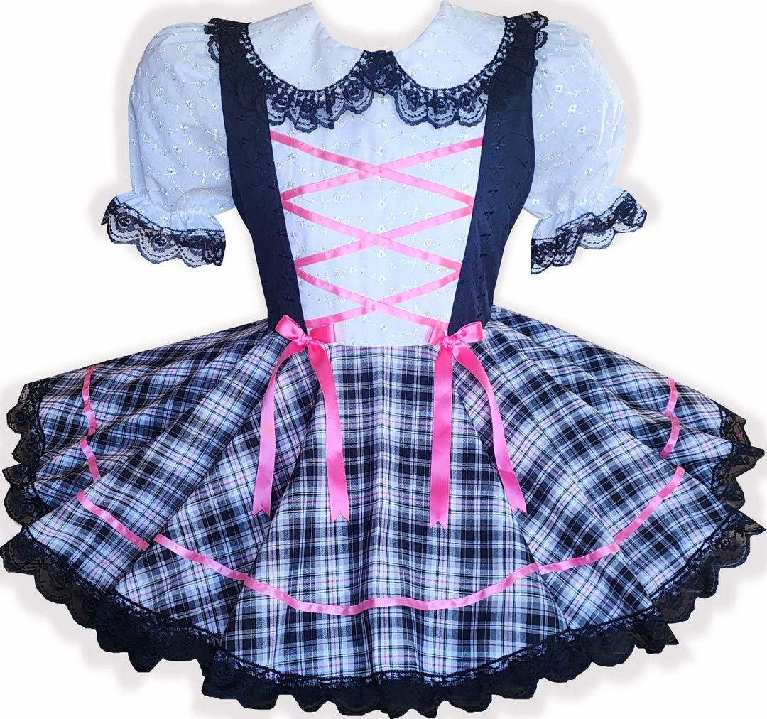Vilate Custom Fit Eyelet Plaid Ribbons Adult Little Girl Sissy Dress by ...