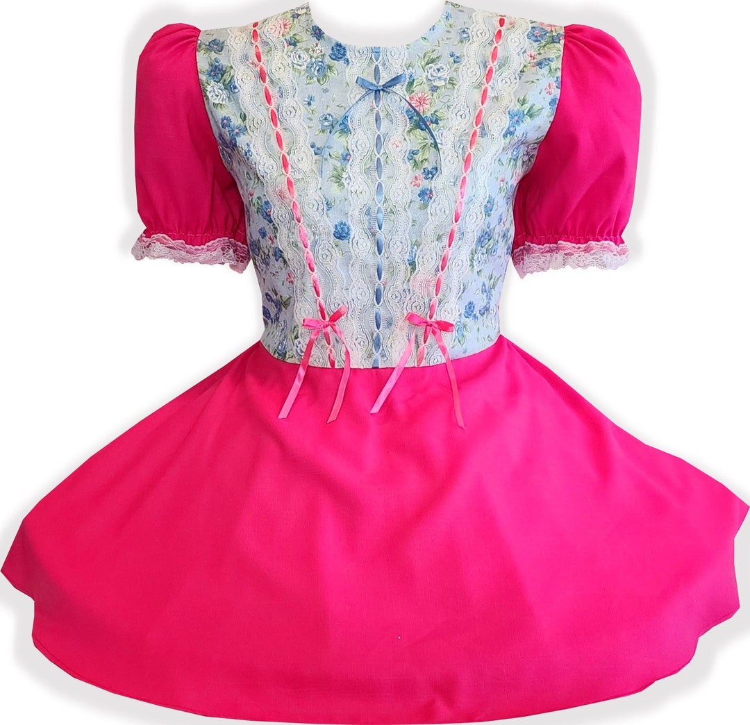 Ready to Wear Hot Pink Floral Ribbon Bows Adult Sissy Dress by Leanne's ...