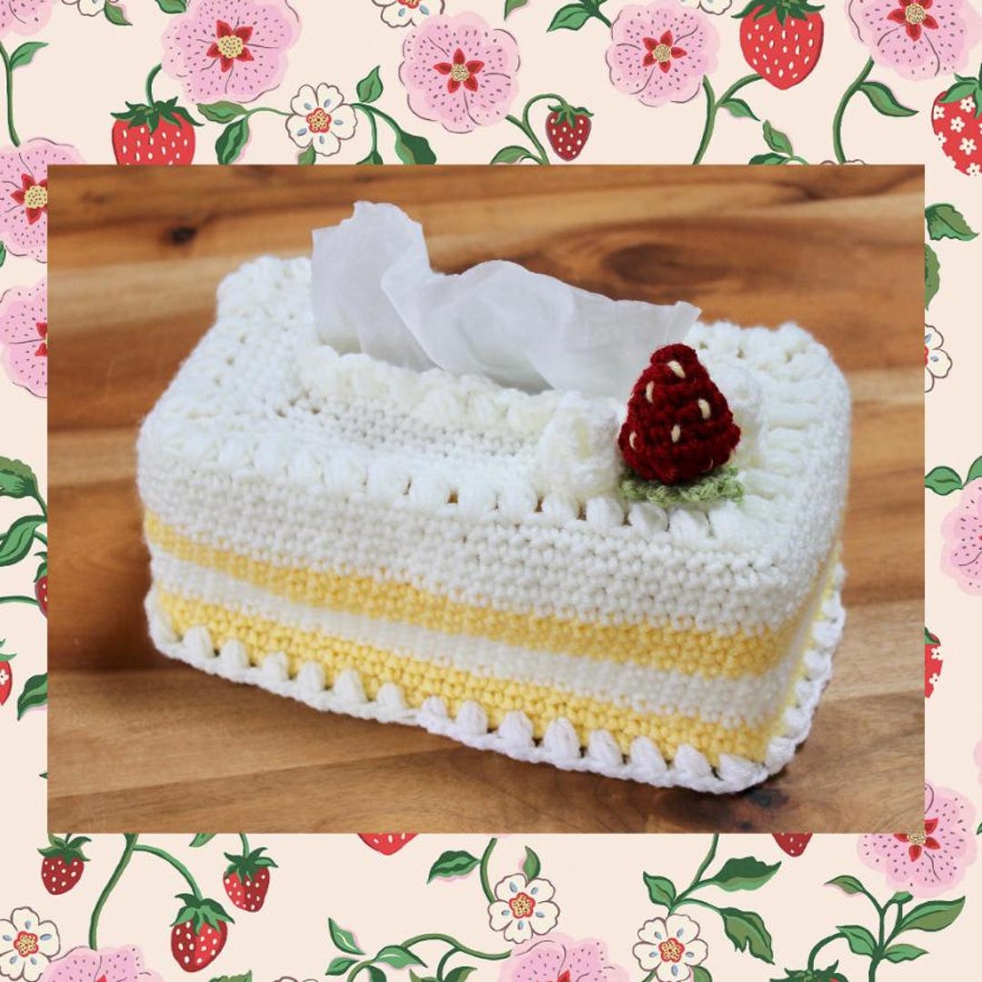 Crochet Cake Tissue Box Cover/ Fake Cake Box/ Strawberry Cake Box ...