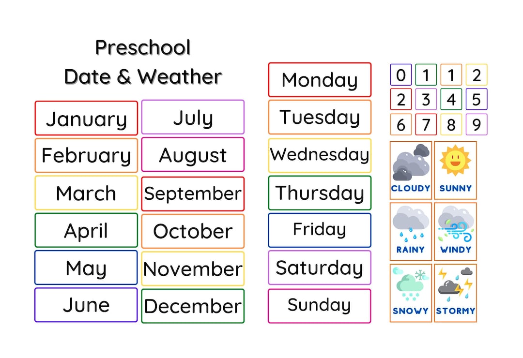 Preschool Date and Weather Chart Printable Homeschool - Etsy