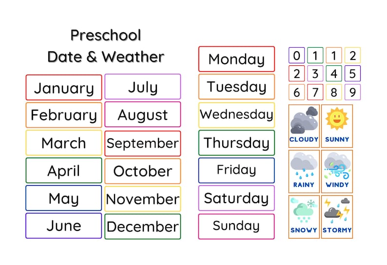 Preschool Date and Weather Chart Printable Homeschool - Etsy