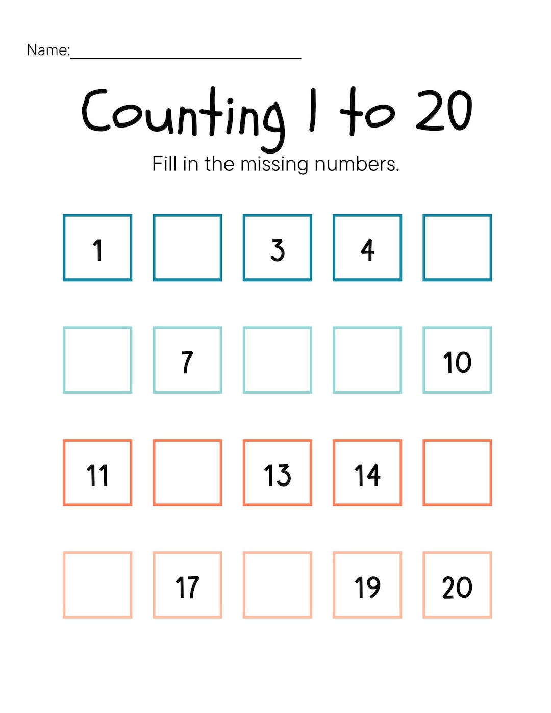 Counting 1-20 Kindergarten Math Worksheet - Etsy