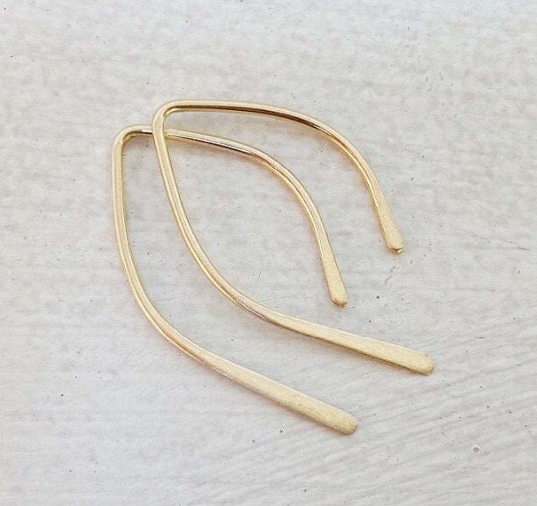 14K Gold Open Hoop Earrings, Threader Earrings, Wishbone Earrings, 1 ...