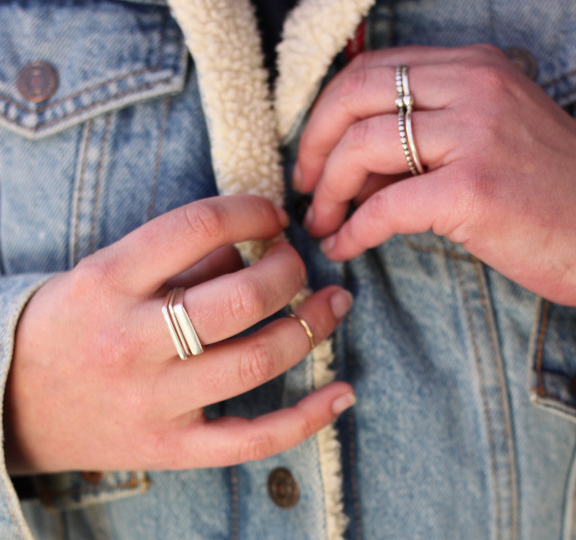 Silver two finger ring double finger ring sterling silver | Etsy