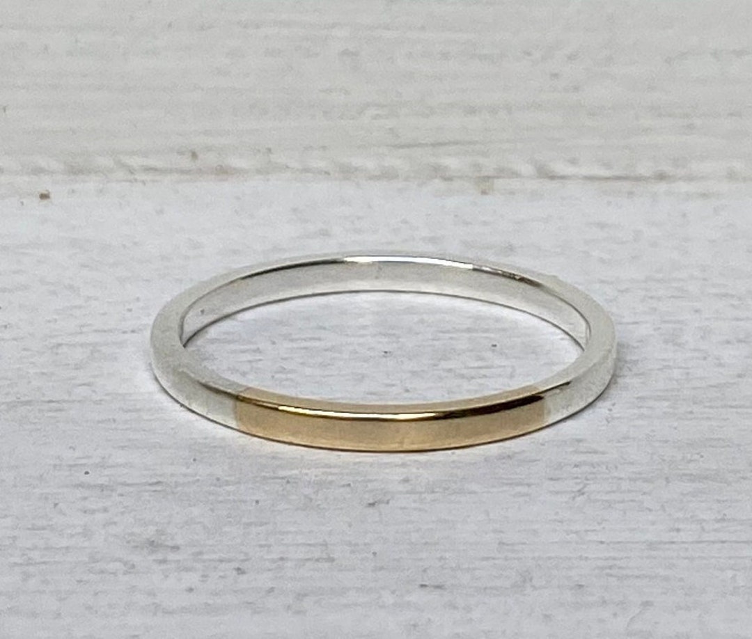 Gold and Silver Ring, 14k Gold, Thin Band With Gold, 2 Tone Ring ...