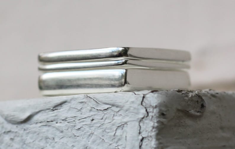 Square Rings 3 Set of Sterling Silver Rings Stacking Ring | Etsy