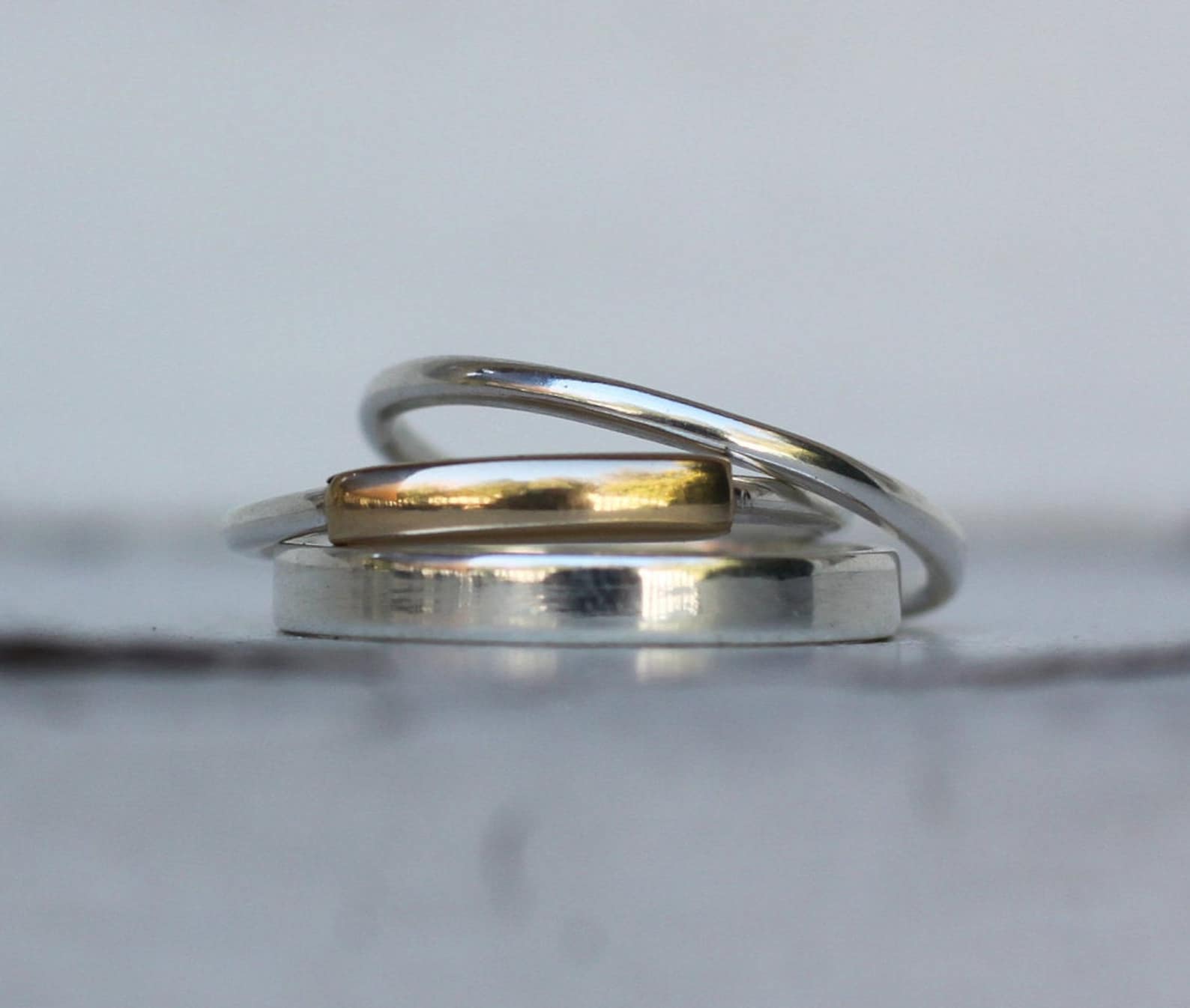 Gold and Silver Rings 3 Stacking Rings, 14k Gold, Sterling Silver Ring ...