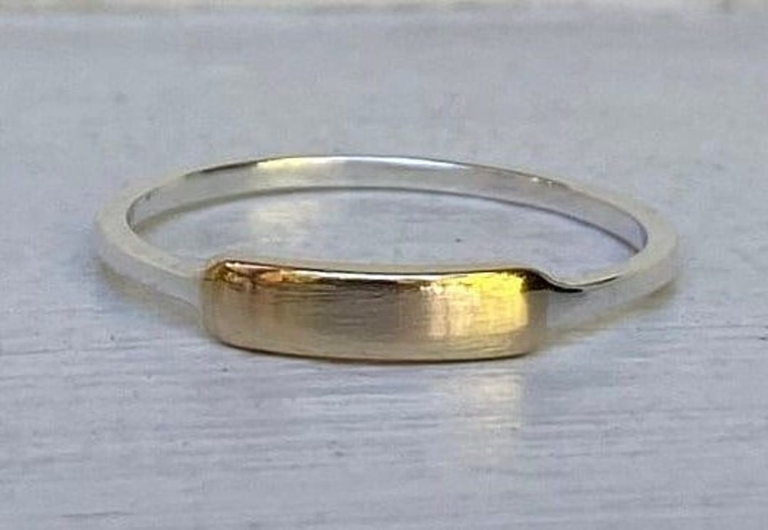 Gold and Silver Ring, 14k Gold Tag Ring With Sterling Silver, Mixed ...