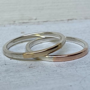 Gold and Silver Ring, 14k Gold, Thin Band With Gold, 2 Tone Ring ...