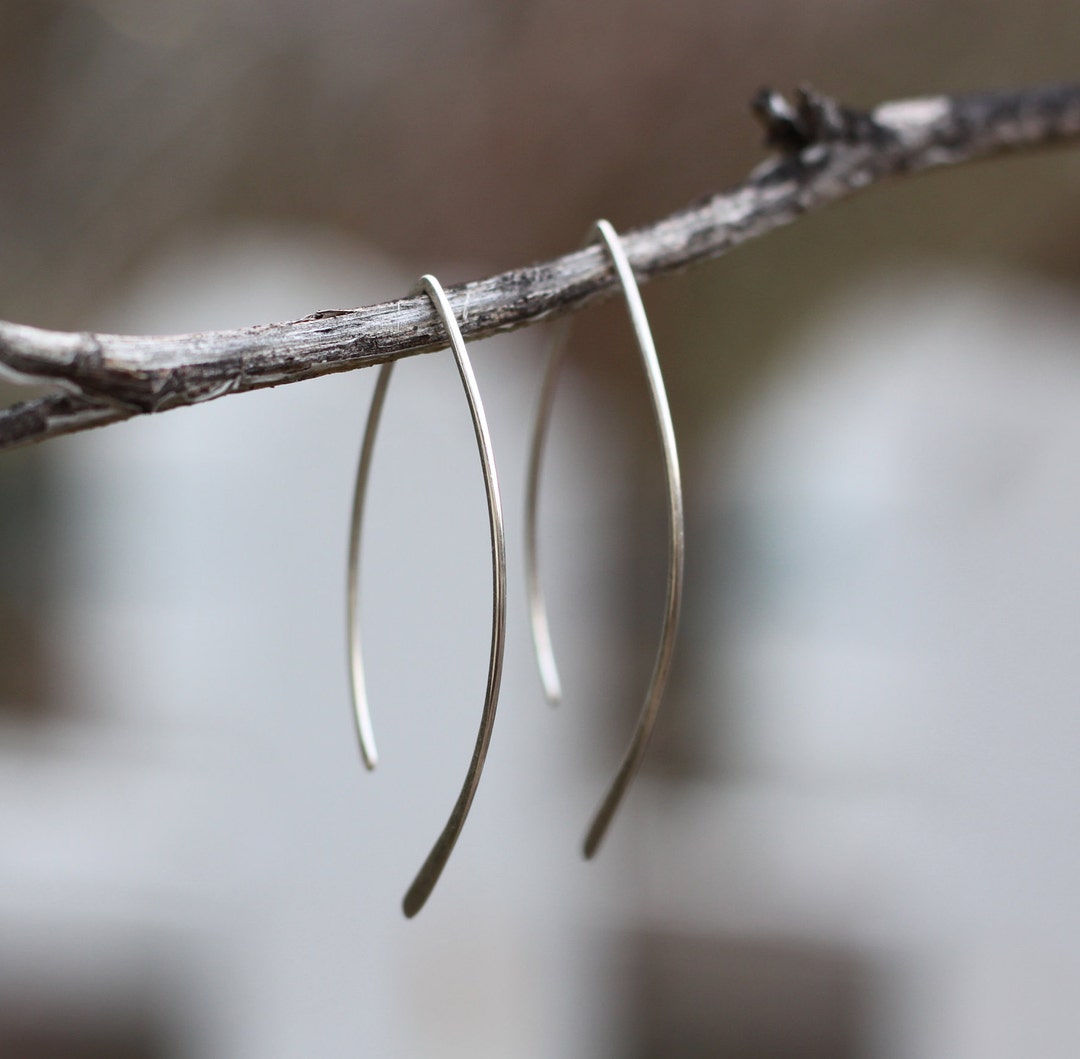 Silver Hoops, Threader Earrings, Sterling Silver Earrings, Open Hoop ...