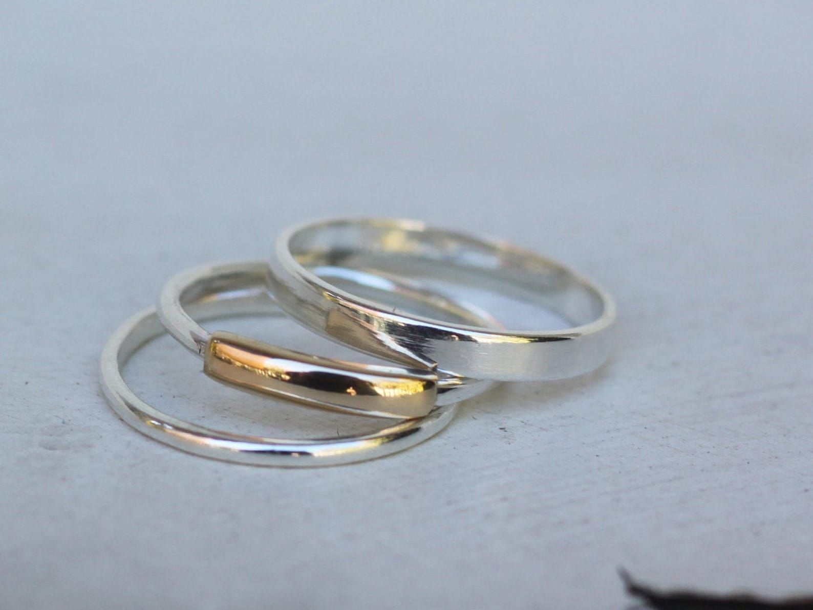 Gold and Silver Rings 3 Stacking Rings, 14k Gold, Sterling Silver Ring ...