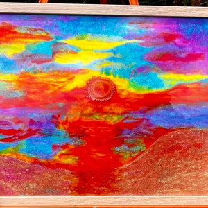 Bright Red Sunset Resin Painting on Plexiglass Framed 19x15” - Etsy
