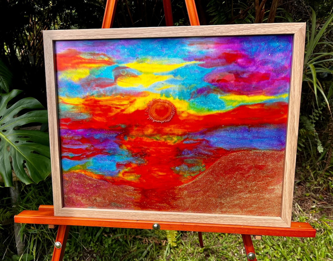 Bright Red Sunset Resin Painting on Plexiglass Framed 19x15” - Etsy