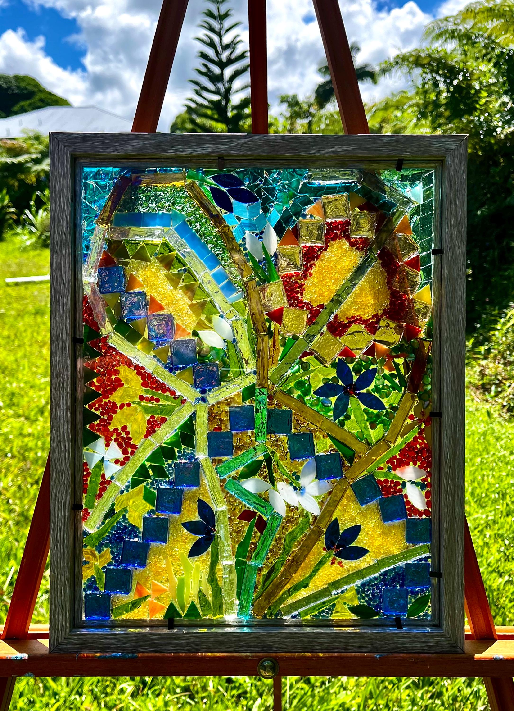 Glass on Glass Mosaic Window Panel Art Mixed Abstract Garden - Etsy
