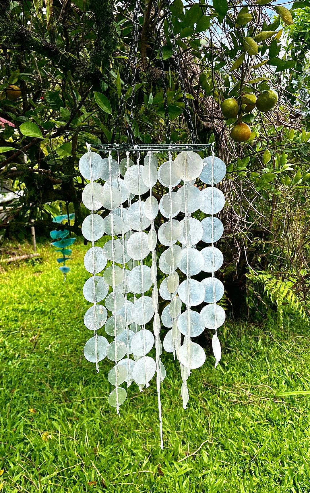 Capiz Shells Mobile Hanging 33” Long With Black Chain Hanger - Etsy