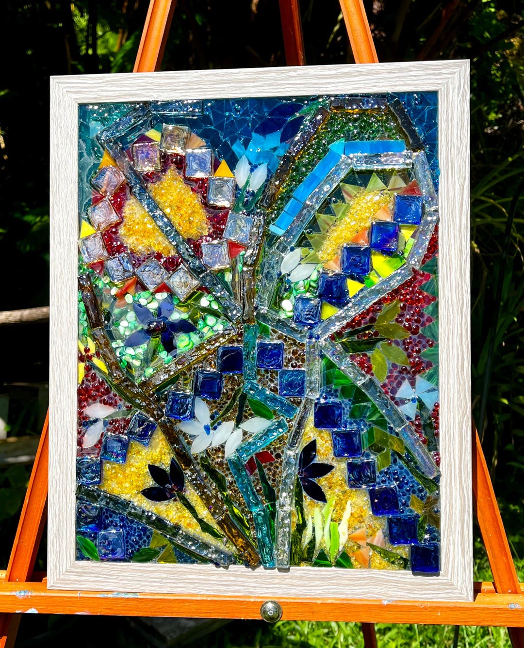 Glass on Glass Mosaic Window Panel Art Mixed Abstract Garden - Etsy
