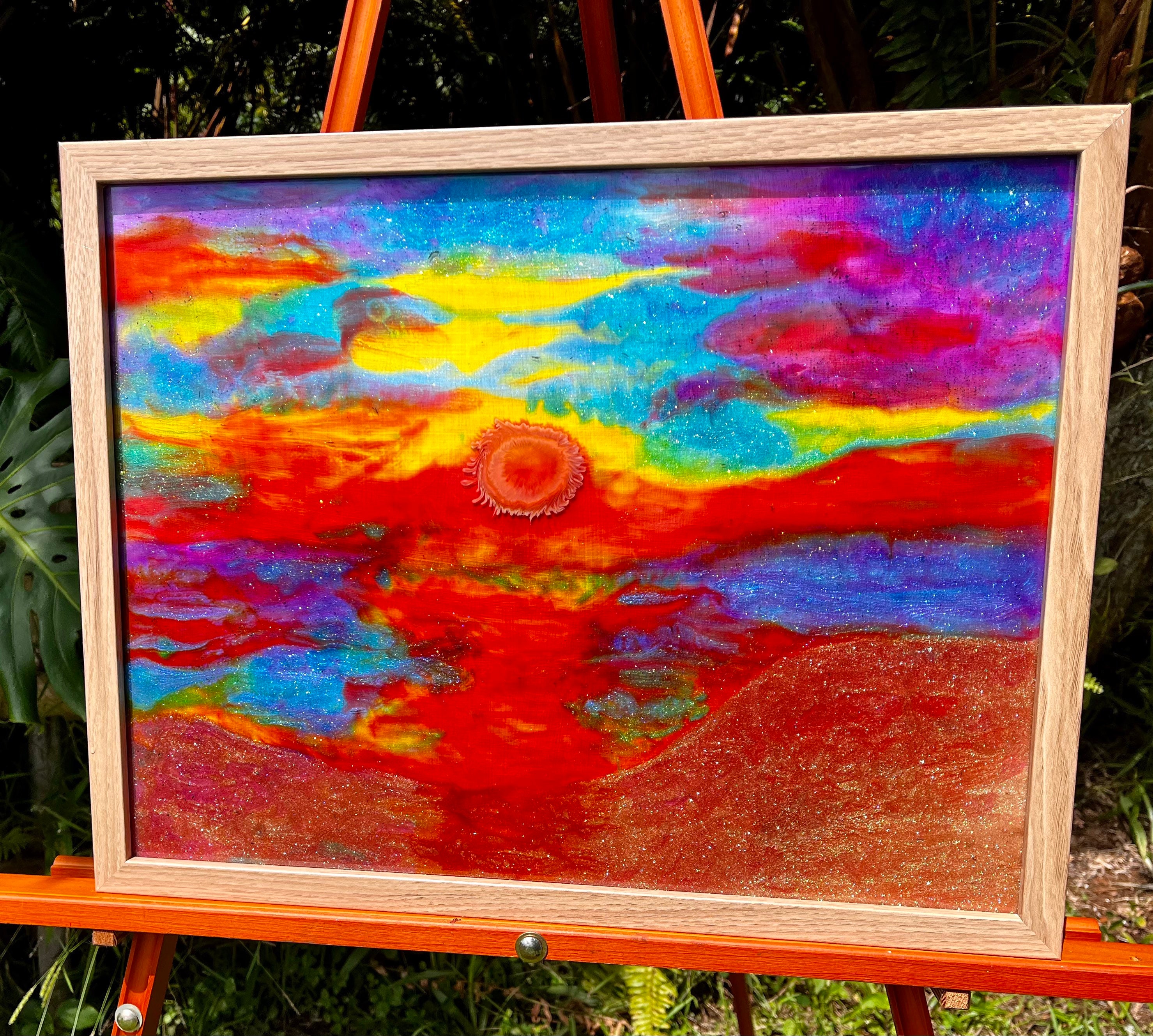 Bright Red Sunset Resin Painting on Plexiglass Framed 19x15” - Etsy