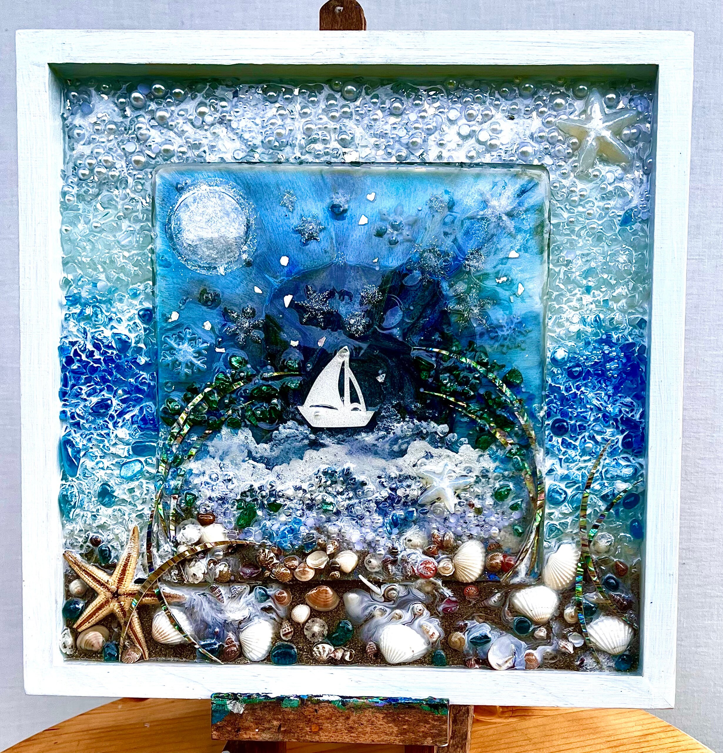 Beachy Ocean Scene Epoxy Resin Seashells Sand Pearls Crushed Glass - Etsy