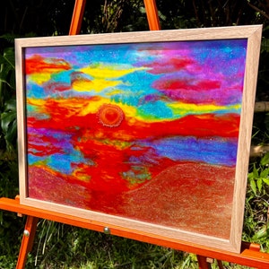 Bright Red Sunset Resin Painting on Plexiglass Framed 19x15” - Etsy