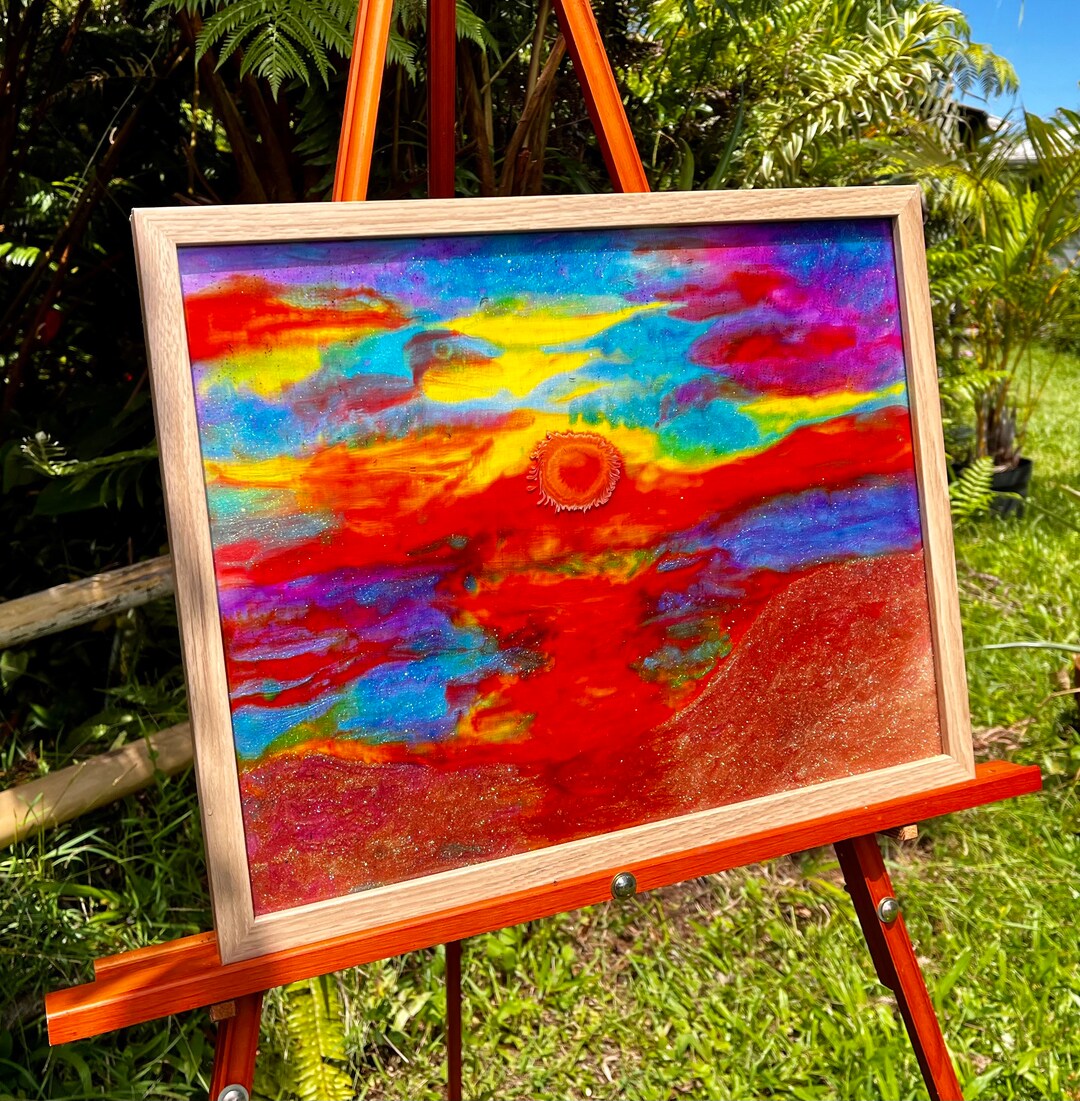 Bright Red Sunset Resin Painting on Plexiglass Framed 19x15” - Etsy