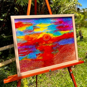 Bright Red Sunset Resin Painting on Plexiglass Framed 19x15” - Etsy