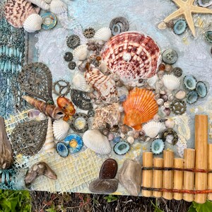 Original Mixed Media Collage on Wood Seashells,found Objects 11 X 14 ...