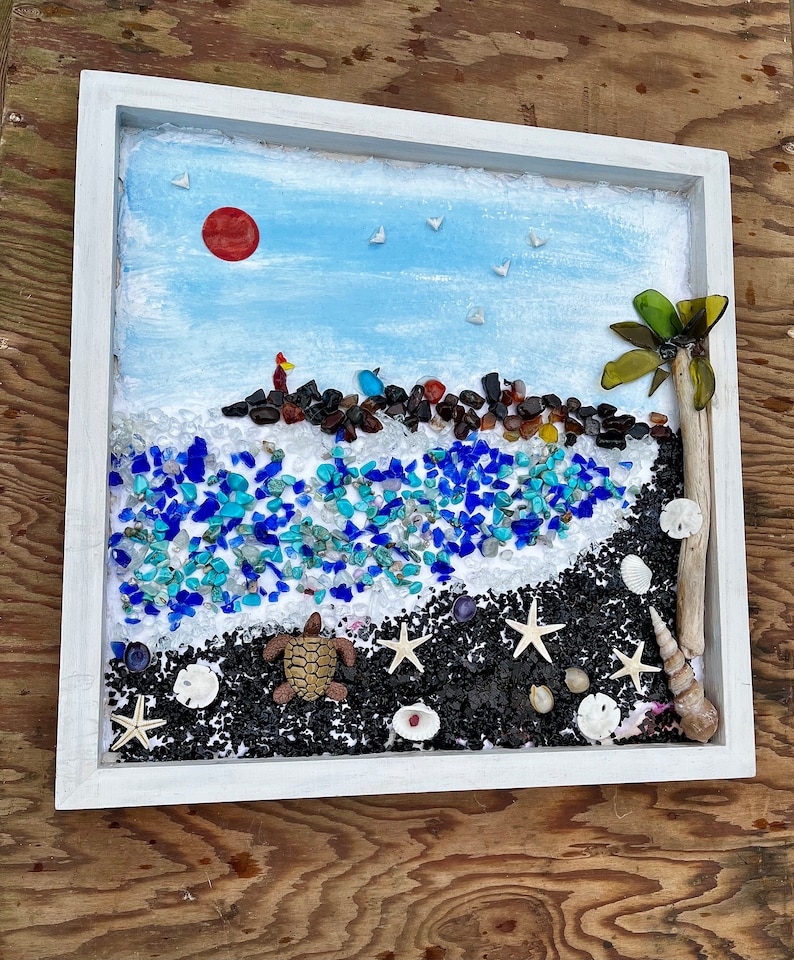 Black Sand Beach Collage Stones Seaglass Seashells 12x12 - Etsy