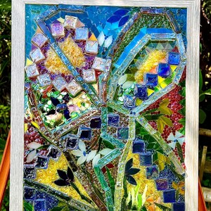 Glass on Glass Mosaic Window Panel Art Mixed Abstract Garden - Etsy